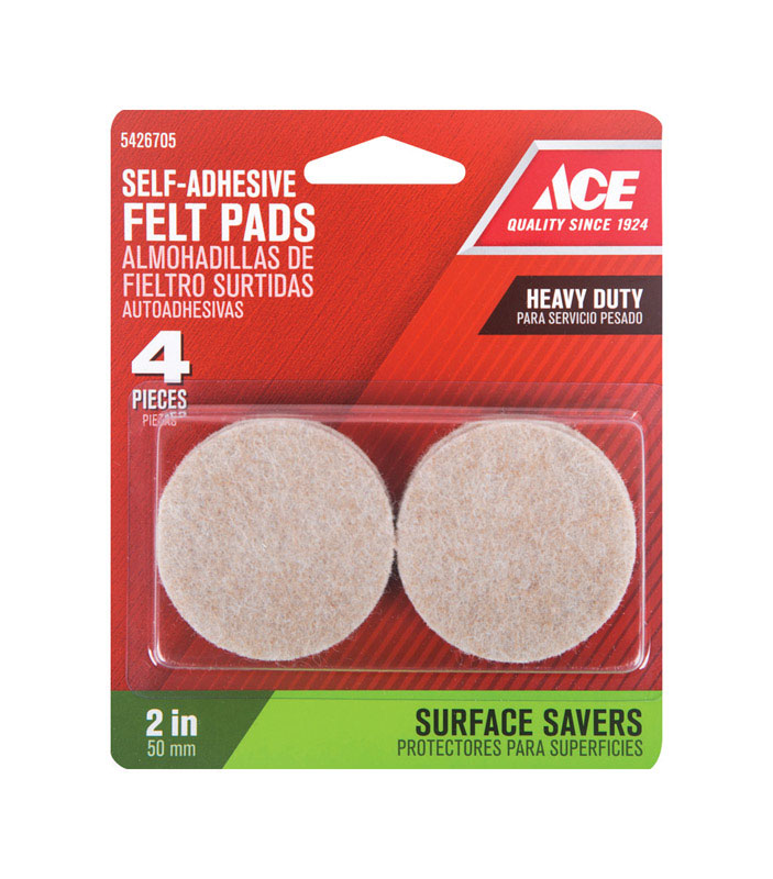 Ace Felt Round Self Adhesive Pad Brown 2 in. W 4 pk #VSHE5426705, 9927/ACE
