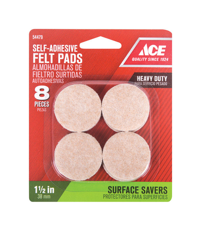 Ace Felt Round Self Adhesive Pad Brown 1-1/2 in. W 8 pk #VSHE54479, 9953